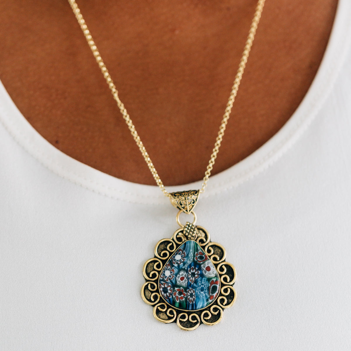 Anya Brass Teardrop Pendant Necklace — Ten Thousand Villages - Wholesale